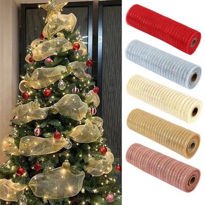 Christmas Ribbon Tree Decoration Mesh Tulle Roll Fabric Pend