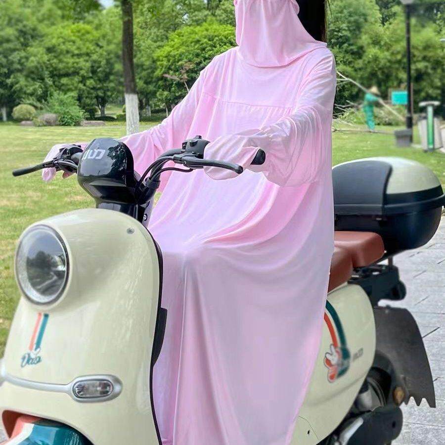 电动车防晒衣女夏防紫外线披肩长款冰丝遮阳摩托车骑车电车防晒服