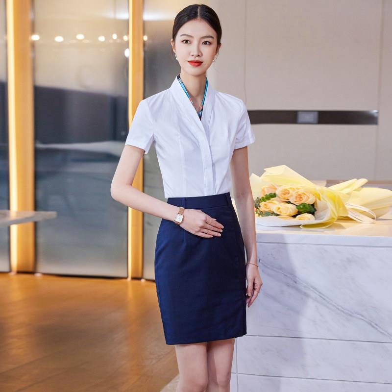 职业装白衬衫女工作服大码气质V领衬衣工装空姐面试正装空乘制服