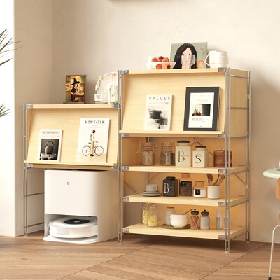 包斯豪置物架发柜落地边移动收沙纳DQQ储物柜家用杂志柜中古风咖