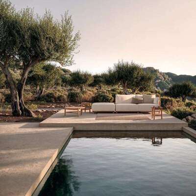 户外柚木沙发庭院花园露天实木室外防腐藤编庭院后院休闲家具组合