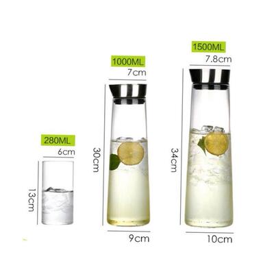 1L/1.5L Thickened Glass Water Bottle With Stainless Steel Li