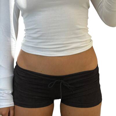 Pure Color Belted Low Waist Shorts Y2K Street Fashion