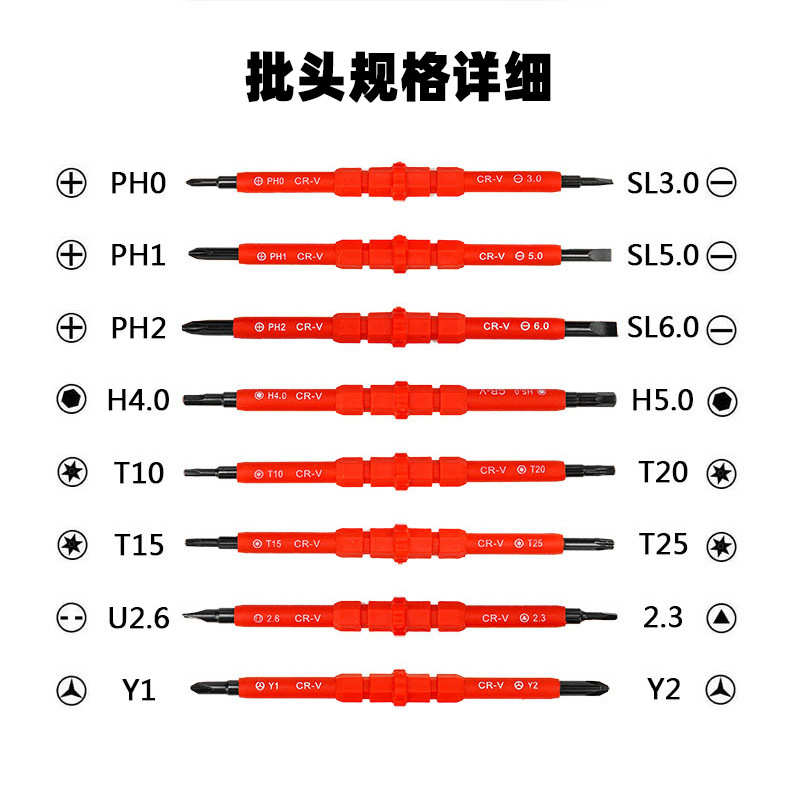 电工绝缘螺丝刀套装十字一字Y型U型带磁螺丝批多功能家用维修工具
