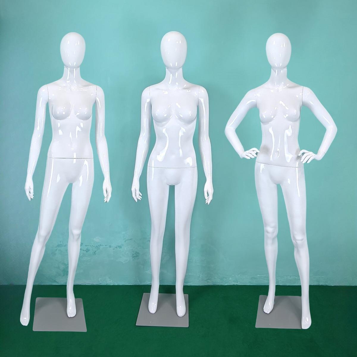 女模特服装展示道具 女模全身亮白烤漆光头塑料站模 假人体送底座