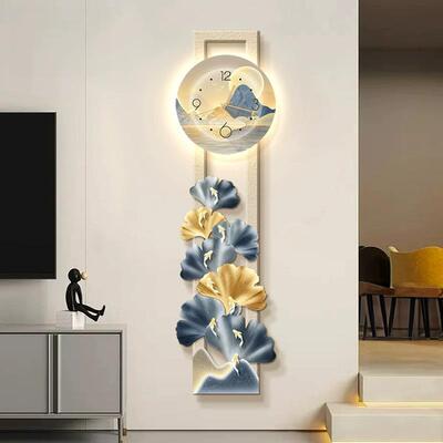 鱼挂钟招电视墙背景壁画客厅装饰画发光玄关图细长条SDQ挂画财