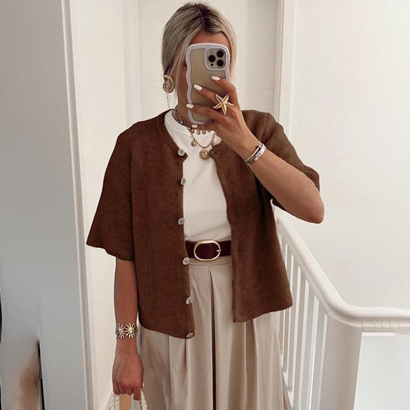 BlackFriday Women Color Cardigan Sleeve Round Neck Button