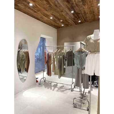 ft服装店不锈钢挂衣杆带轮子银色中岛架女装店落地式陈列货架展示