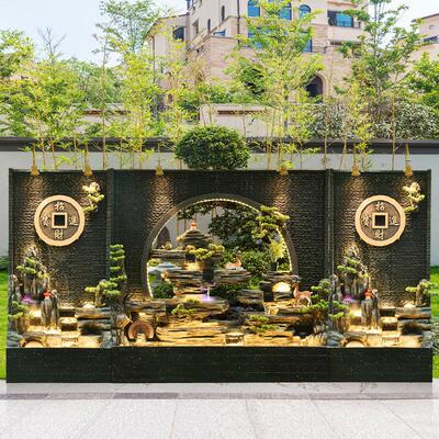 水幕墙山流水摆件循环公水公司酒店办室花园庭喷院泉鱼假池装AZH