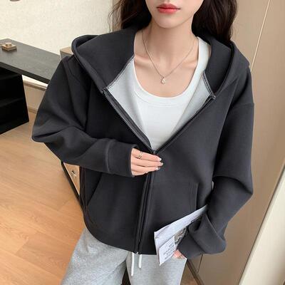 K1616严选石墨烯宽松连帽外套女秋冬慵懒风加厚开衫卫衣长袖上衣
