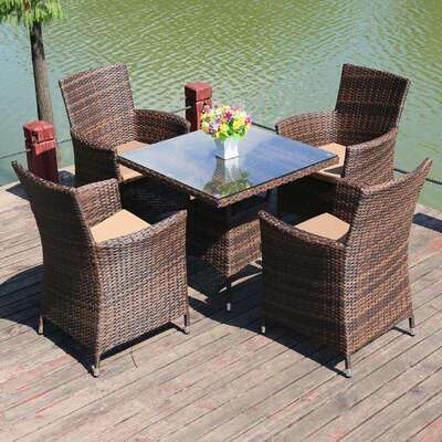 户桌椅室外D-5078花园塑椅休子阳台露天餐桌料庭院闲外藤椅五件套