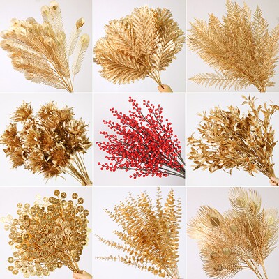 黄金人造花祝福桶除夕夜花材料桉树柿子柿子如意石榴幸运果红果装