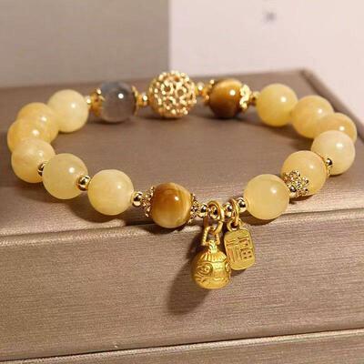 Natural yellow jade crystal grey moonlight bracelet