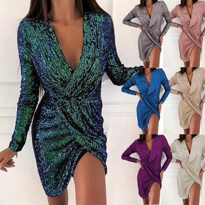 Ladies' long sleeved collar mini skirt dress evening gown