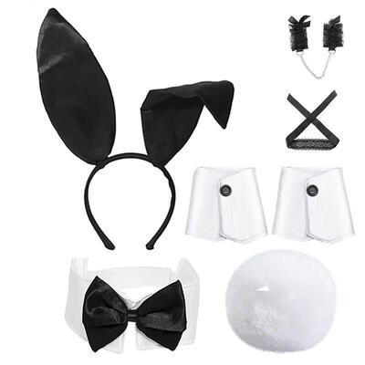 Bunny Girl Costume Set With Bunny Ears, Bow Tie, Tail, Glove