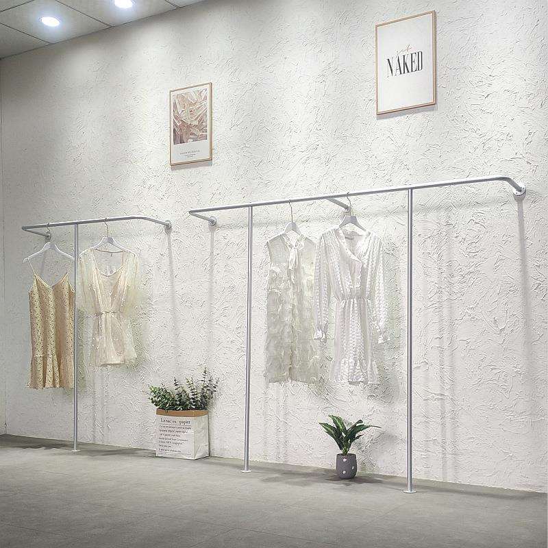 货架银色展示架上墙服装架落地式挂衣架子侧挂陈列架服饰纳米银
