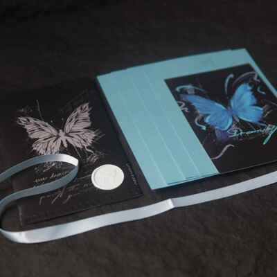 白日梦蓝｜ 椒叔叔yk2蓝黑色蝴蝶手写信手工信封信纸套装告白情书