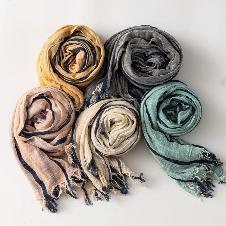 Pure tton Scarf For Women Spot Men High-end Striped Scarf Su