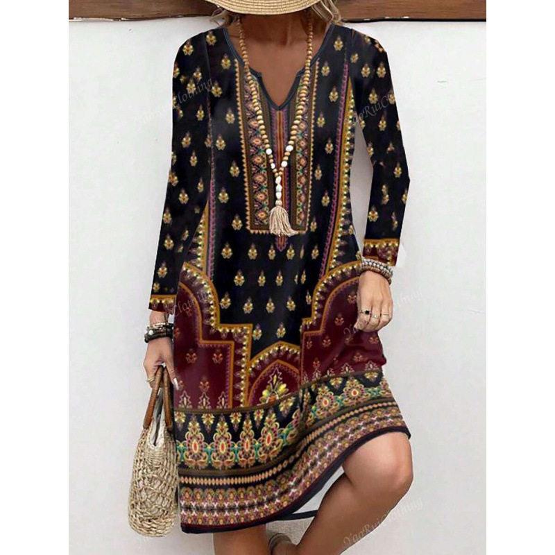 C 69260 Bohemian retro long sleeve dress 波西米亚复古连衣裙