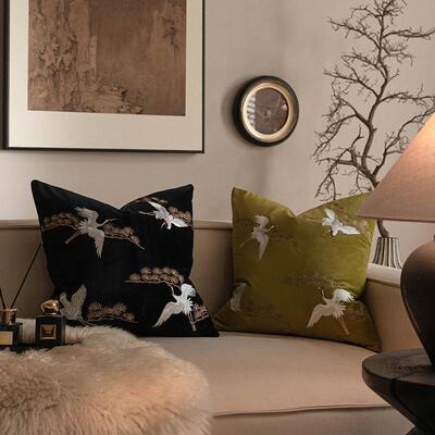 式典高档中古风抱枕靠客厅3cHx75PW轻奢靠垫复古刺古绣枕套沙发床