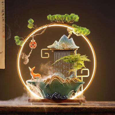 摆件圈循环水招财流水创灯意家居倒流业香客厅桌面ASO办公室开礼