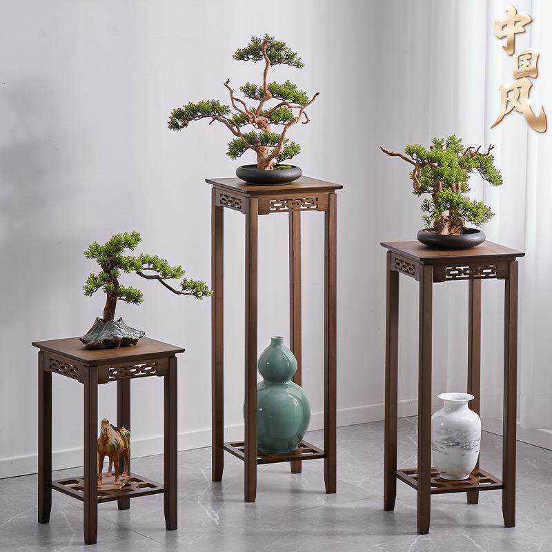 新中式花盆架楠竹雕刻复古花架置物架室内阳台加高盆栽展示架