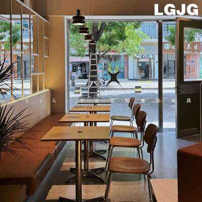 中古风咖啡厅海洋方板桌椅组合奶甜品店理韩茶式LG-25041料店实木