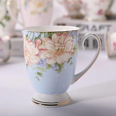 Mug Ceramic Bone China Art Flower Print Pastoral Style