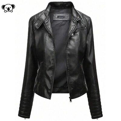 C 76128 Motorcycle Short Leather Jacket机车风皮夹克