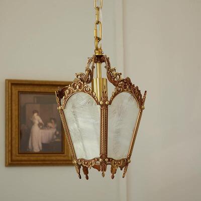 美式复古全铜冰花玻璃小吊灯式法中vintae191床g头阳台过道玄古关