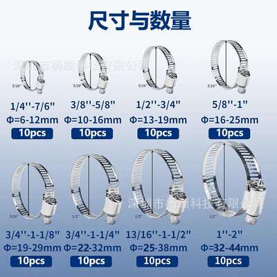 跨境80pcs盒装201不锈钢美式卡箍接头软管夹喉箍6-44mm组合套装