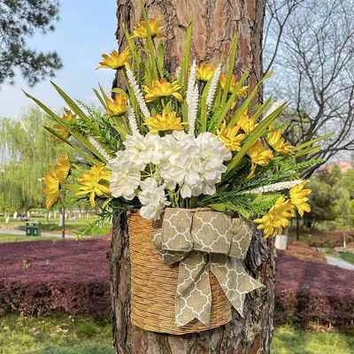 前门环门挂篮悬挂奶油花绣球奶油绣球花春家春花卉人造夏花篮挂饰