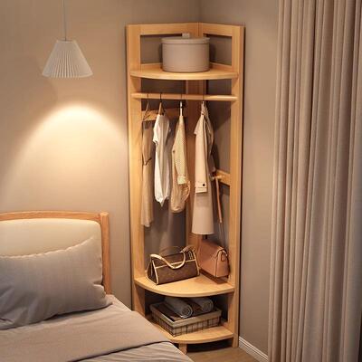 北欧实木纳转角衣帽架落地OPG卧室省空间不占地挂服衣架架墙角衣