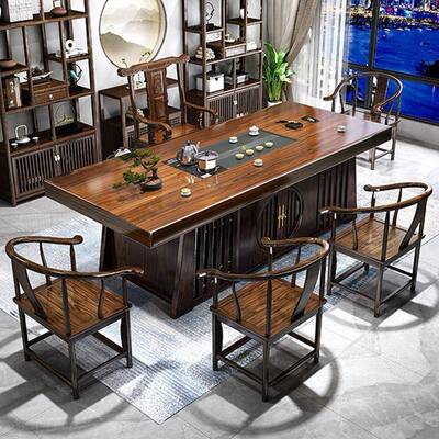 高端实整木板茶桌一桌五椅现公大家茶用台一体一套泡茶茶几KCE厂