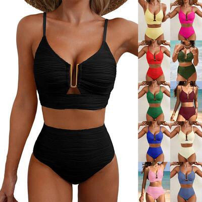 2 Piece Bikini Set U-Wire Cutout Swimsuit High Waisted