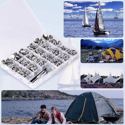 盒装323pcs不锈钢螺丝四合扣配安装工具 201#大白扣金属钮扣