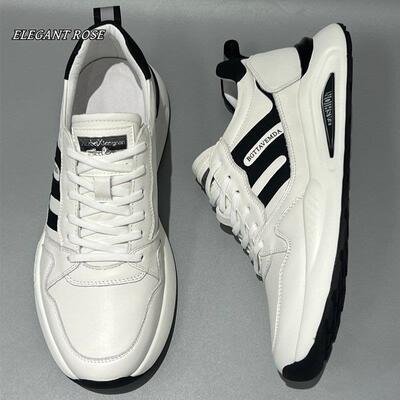 ELEGANT ROSE 男鞋真皮小白鞋厚底增高轻便跑步休闲潮流牌运动鞋