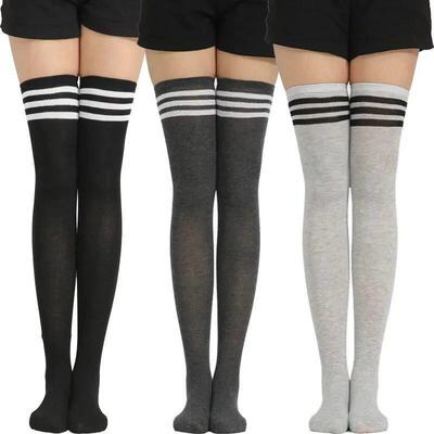 Black White Striped Long Socks Sexy Over Knee Socks Thigh Hi