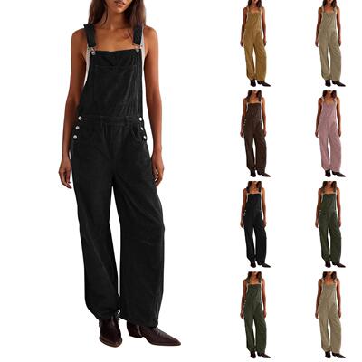 Corduroy Overalls Women Barrel Leg Bib Pants Adjustable