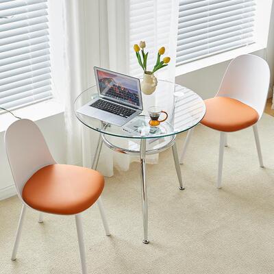 阳玻璃圆桌钢化璃桌家用玻璃餐桌台桌玻TM11602子洽谈桌椅组合璃