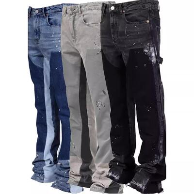 Men's denim workwear pants, workwear elastic patch denim