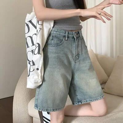 Deeptown Vintage Baggy Jorts Blue Shorts Jeans Woman Korean