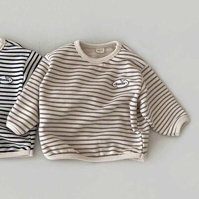 Ins Spring nd utumn Striped Bby Boys nd Girls Long-sleeved C