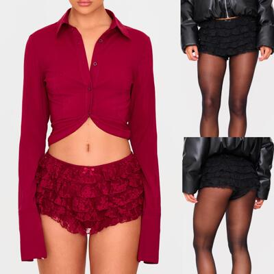 Beach hot pants with ruffled edges and waves, multi-layer