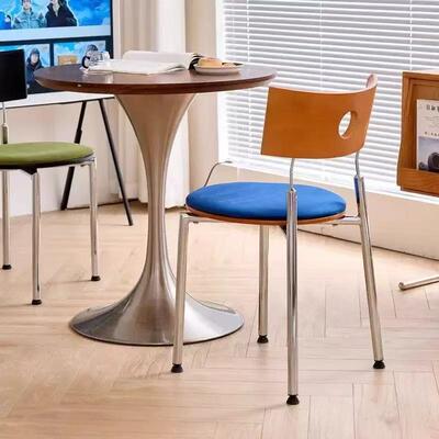 椅家用餐计师实木靠背椅锈休闲餐RML厅复古不钢设餐桌椅子中式