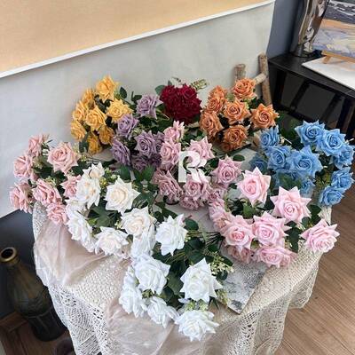 把束1头玫瑰花仿真家居花假1装饰新娘AL-1370手捧花婚花庆插花花