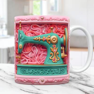 3D画缝纫机Sewing Machine陶瓷咖啡马克杯子水杯加拿大意大利法国