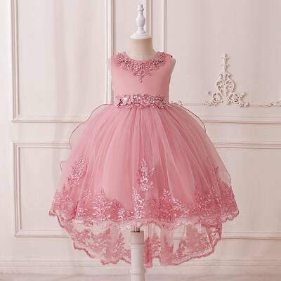 48y pink kids clothes flower girls frock embroidered