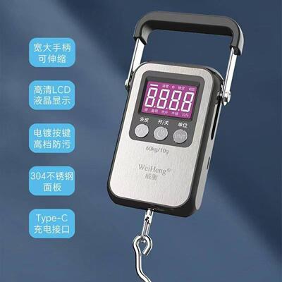 德国304不锈钢读数手提电子秤燕乐便携充电家用小型快递称钓鱼秤