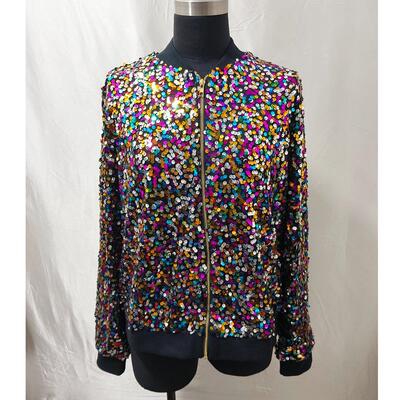 Mesh bottom embroidered bead sequin jacket, colorful